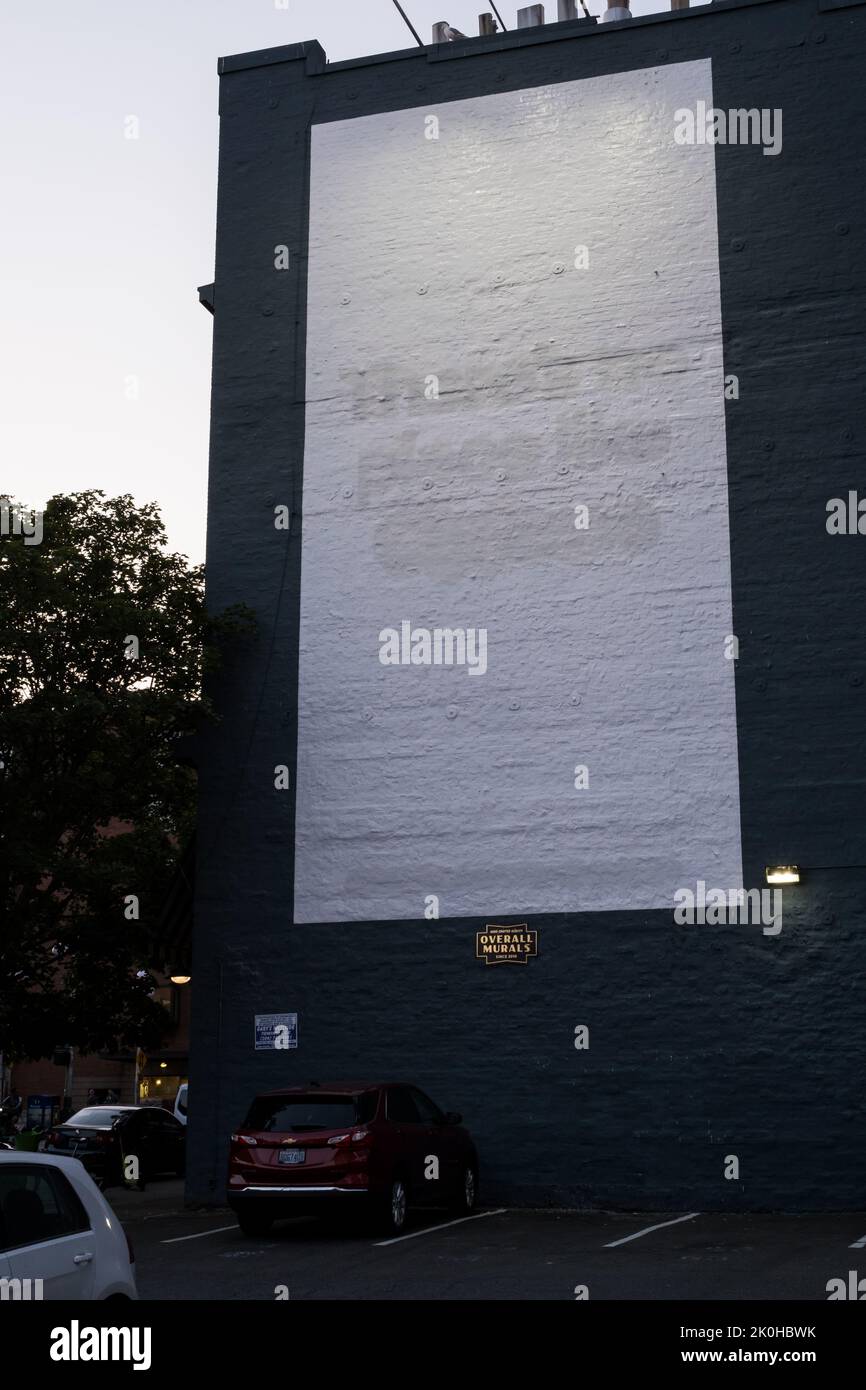 Seattle, USA. 30 Aug, 2022. Blank Ad wall on 1st ave in downtown Stock ...