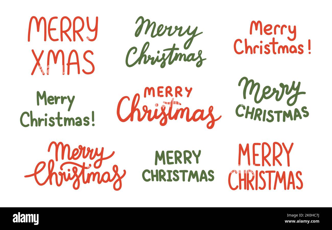 Merry Christmas lettering set red and green vector Stock Vector Image ...