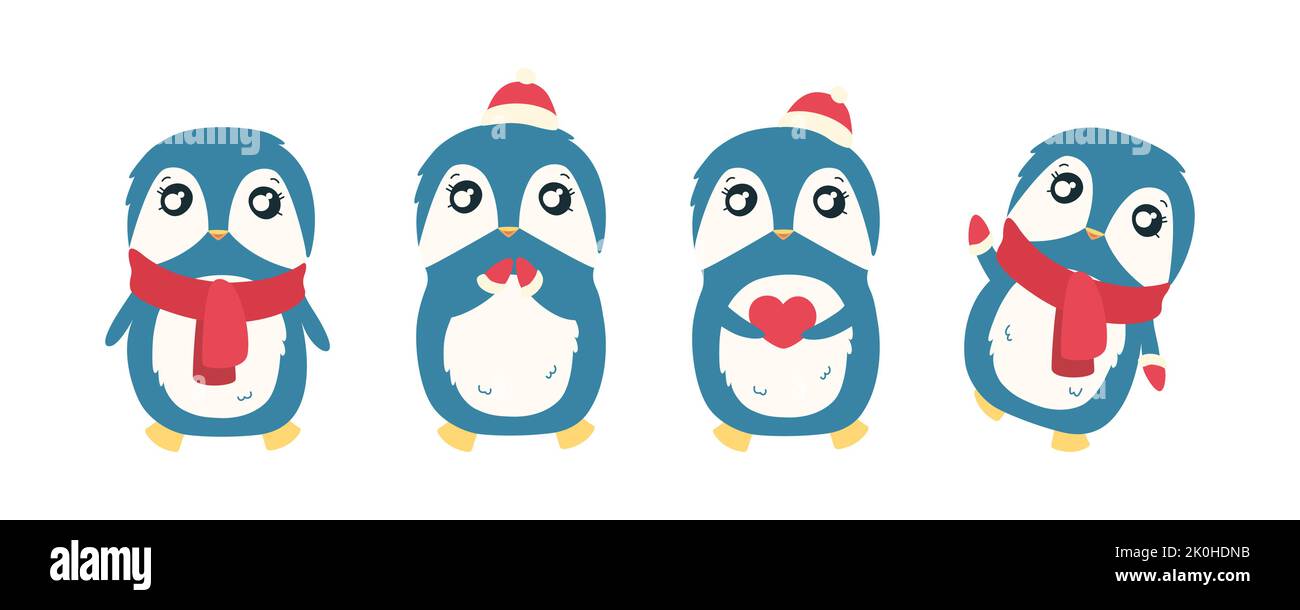 Penguin in red mittens and hat. Cute Christmas penguin character ...