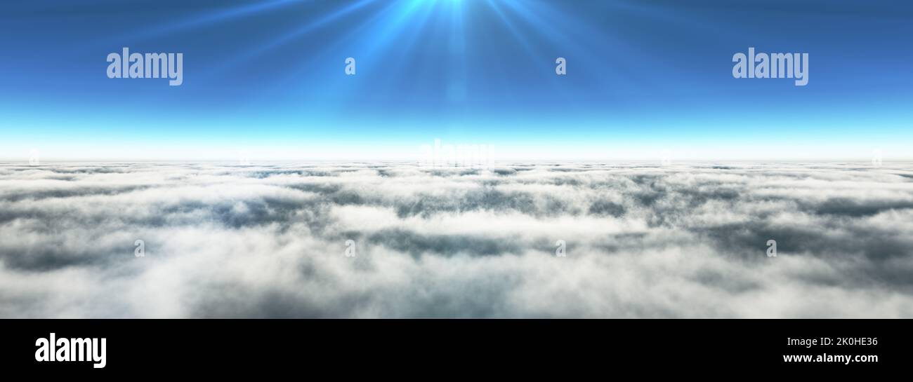 Above clouds sun ray, 3d rendering illustration Stock Photo - Alamy