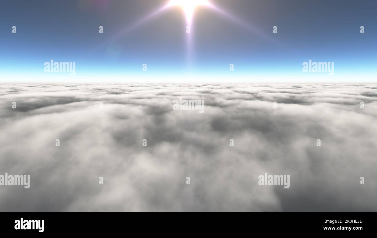 Above clouds sun ray, 3d rendering illustration Stock Photo - Alamy