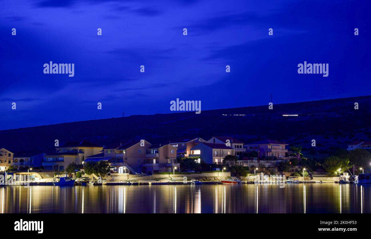 A scenic shot of lights at a Camping Village in Simuni, Croatia Stock ...