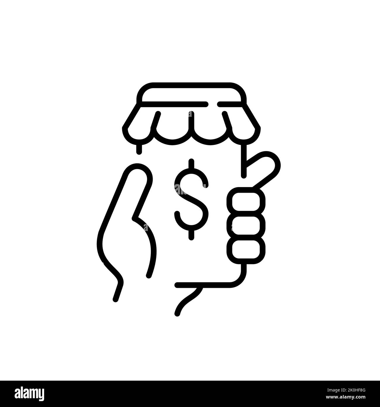 Online shopping app. Hand holding a smartphone. Pixel perfect, editable stroke icon Stock Vector ...