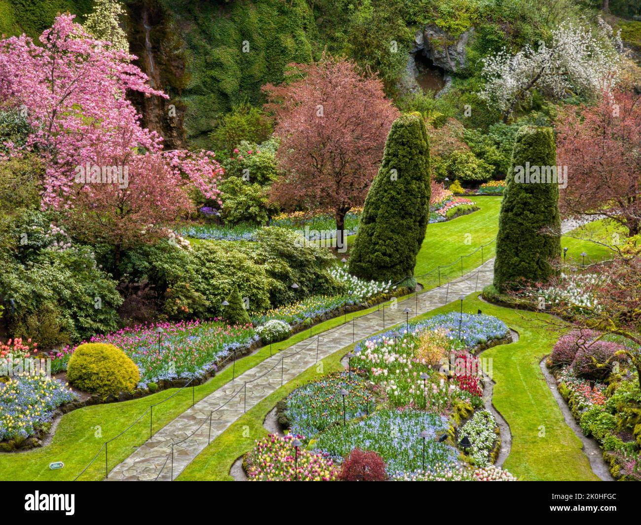 The high-angle view of a pathway of the stunning botanical garden Stock ...