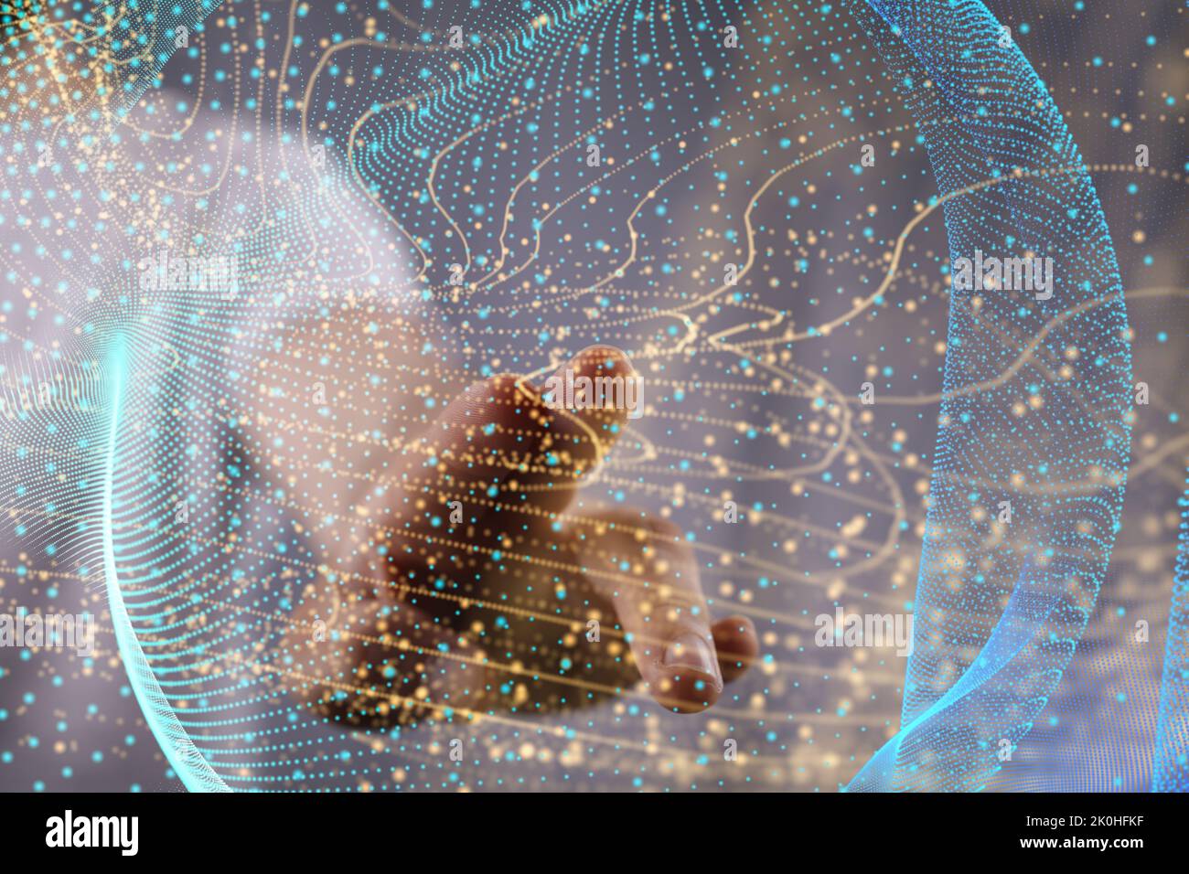 A closeup of a businessman touching 3d futuristic patterns - Digital ...