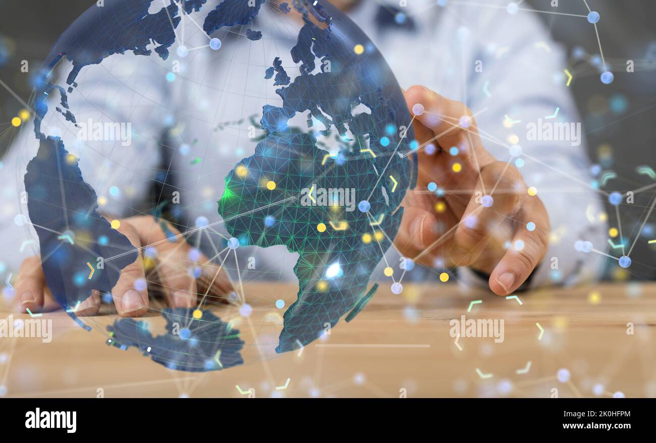 The 3d rendered earth globe with network connection dots and lines ...