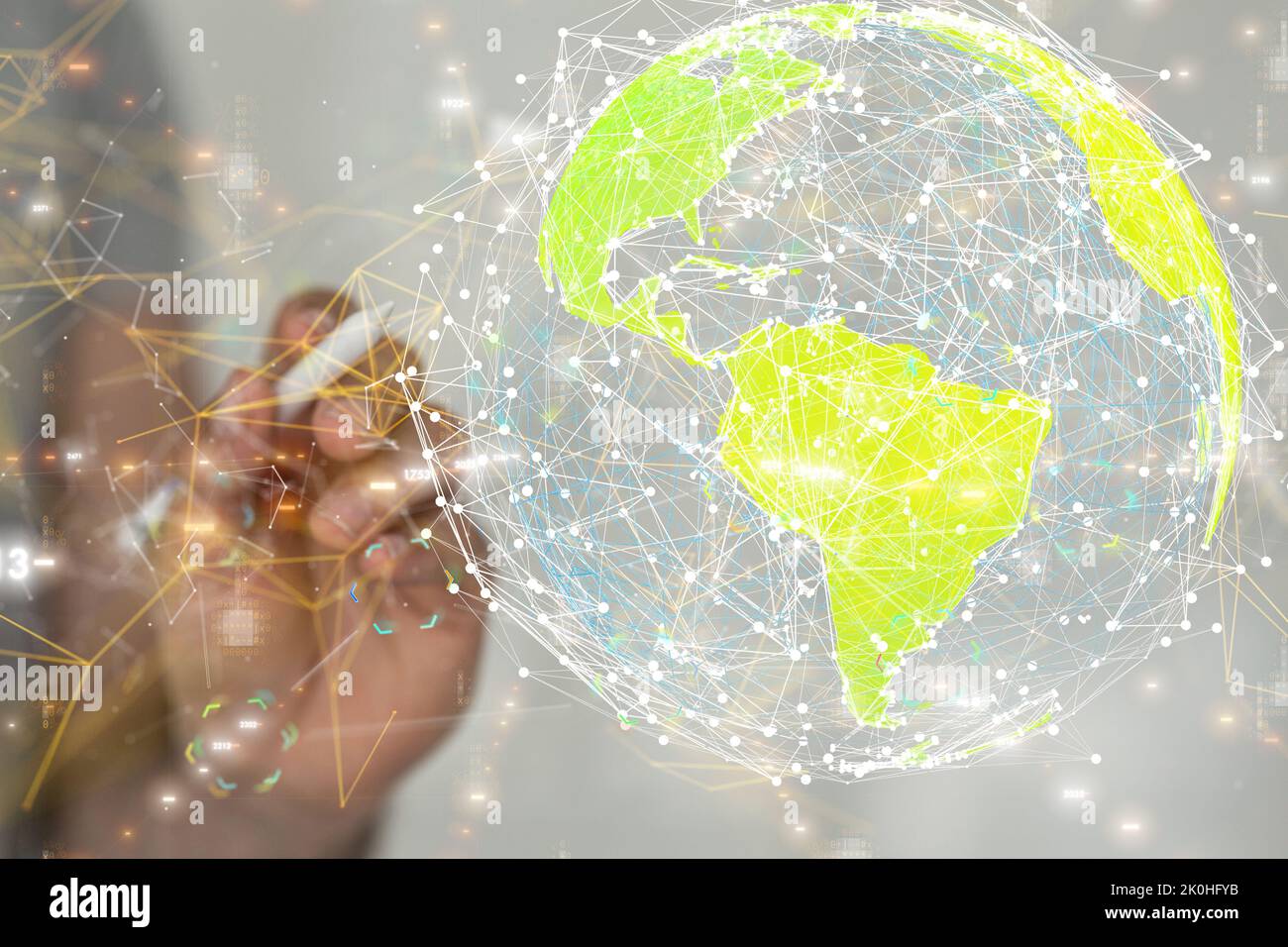The 3d rendered earth globe with network connection dots and lines ...