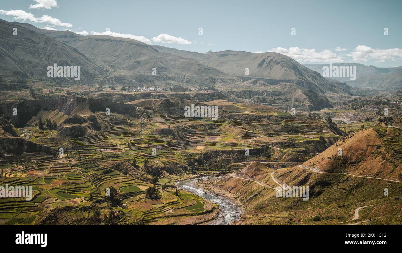 A landscape of natural terraces in the province of Arequipa Peru Stock ...