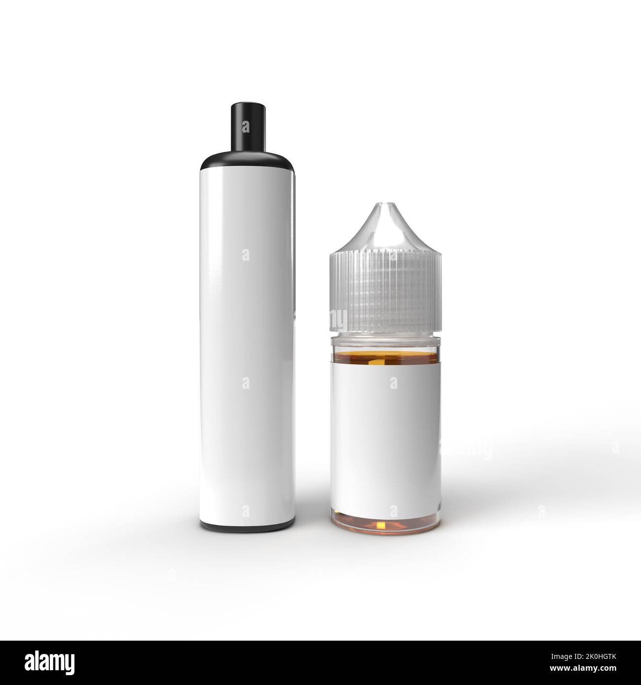 A Black Vape with a 30ml e-liquid vape juice bottle and white labels ...