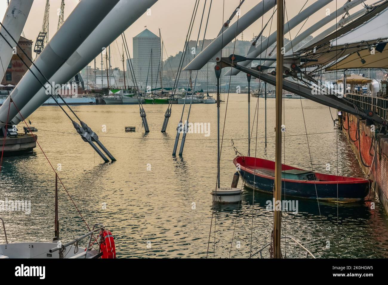 A closeup shot of a port of Genoa at sunset, Italy Stock Photo - Alamy