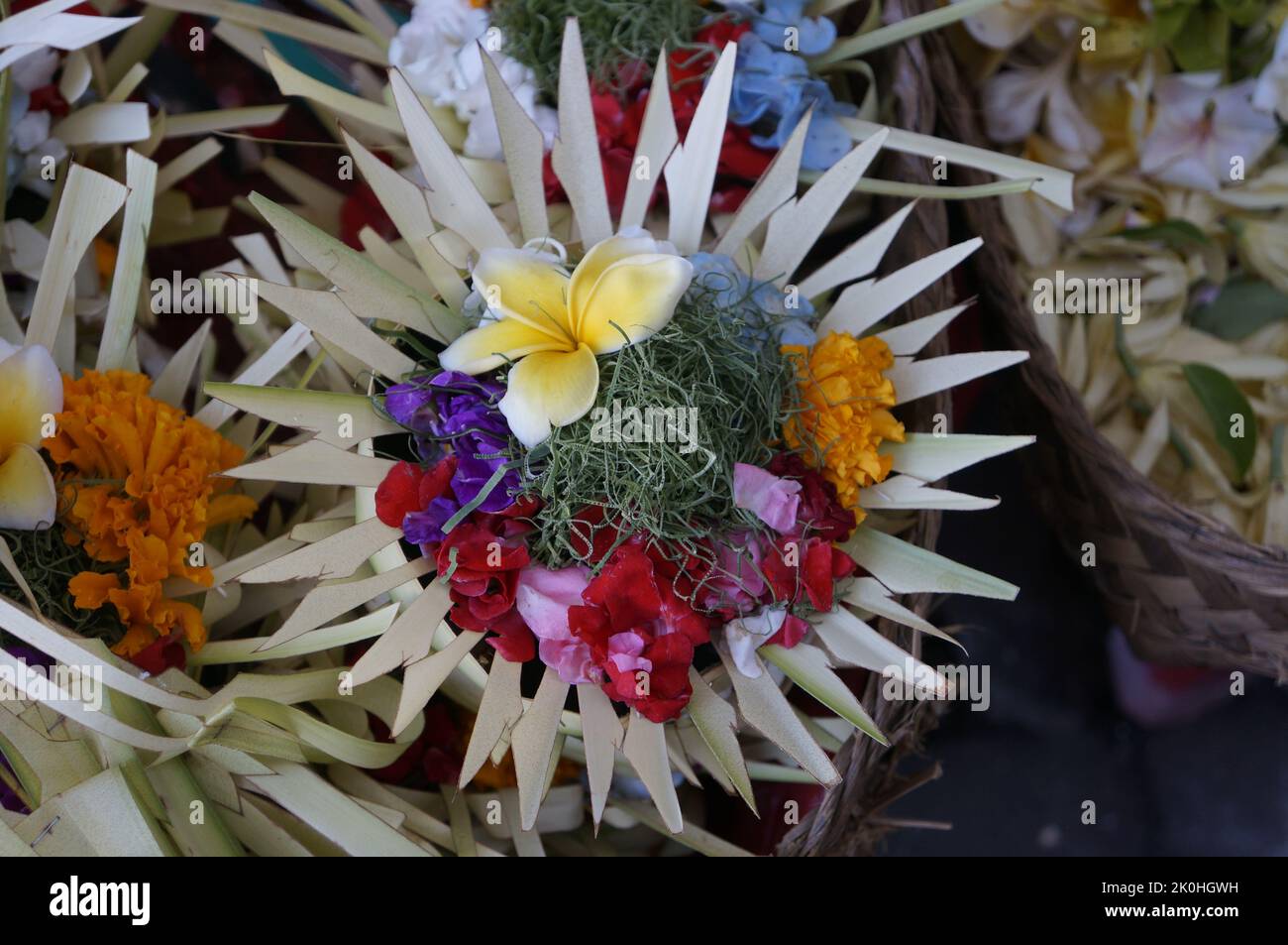 A high angle view of devotional flower offerings Stock Photo - Alamy
