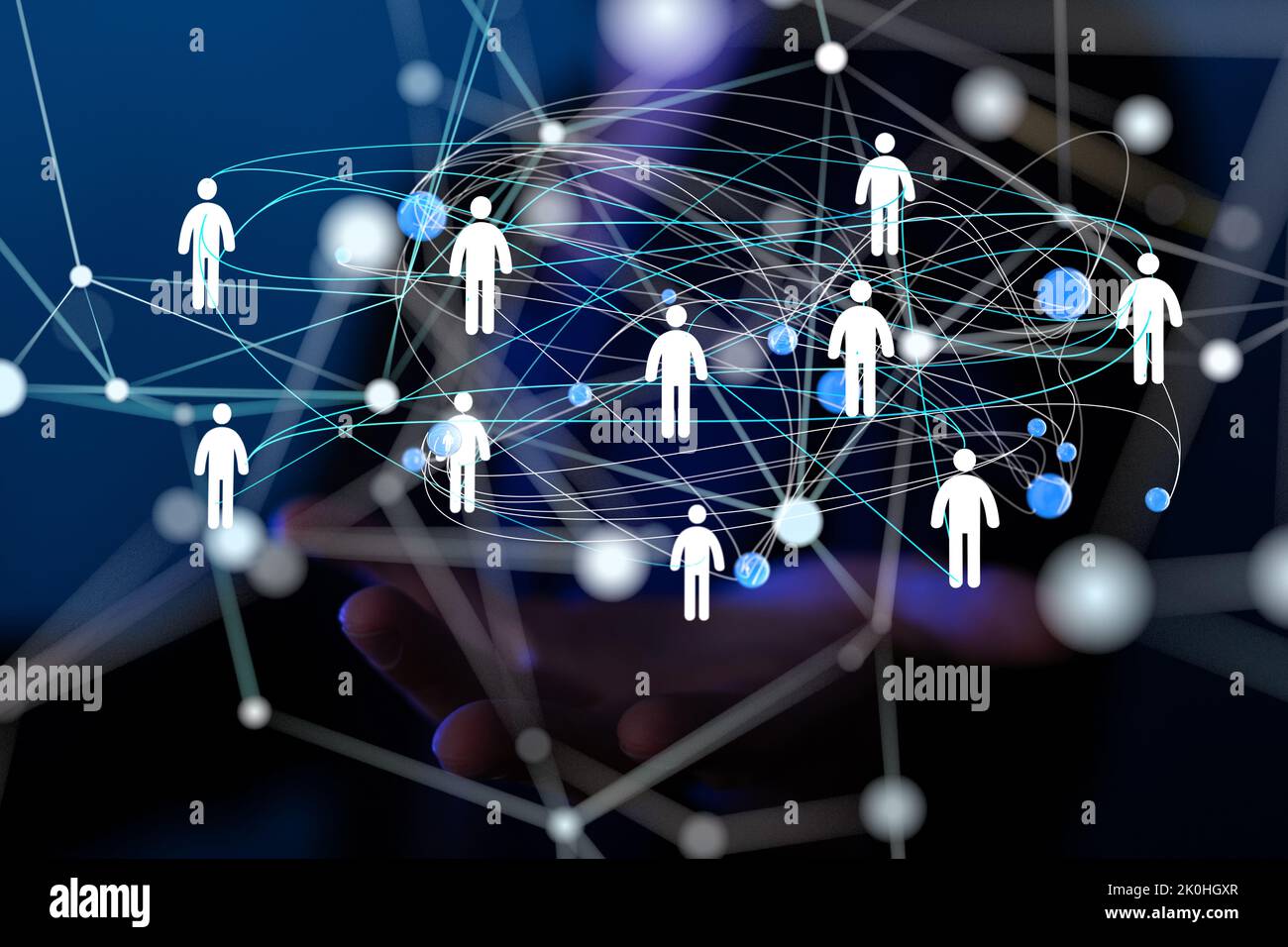 A hand showing 3D rendered digital data network icon Stock Photo - Alamy