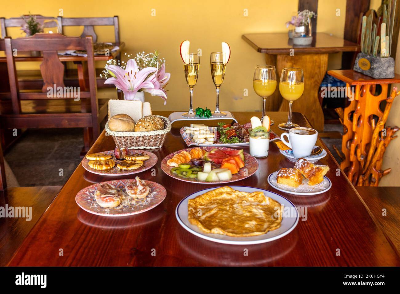 a breakfast table full of food Stock Photo - Alamy