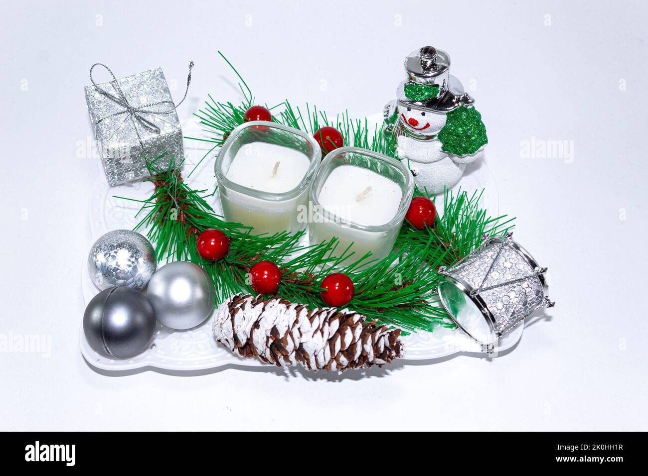 A closeup shot of simple homemade Christmas decorations with two small ...