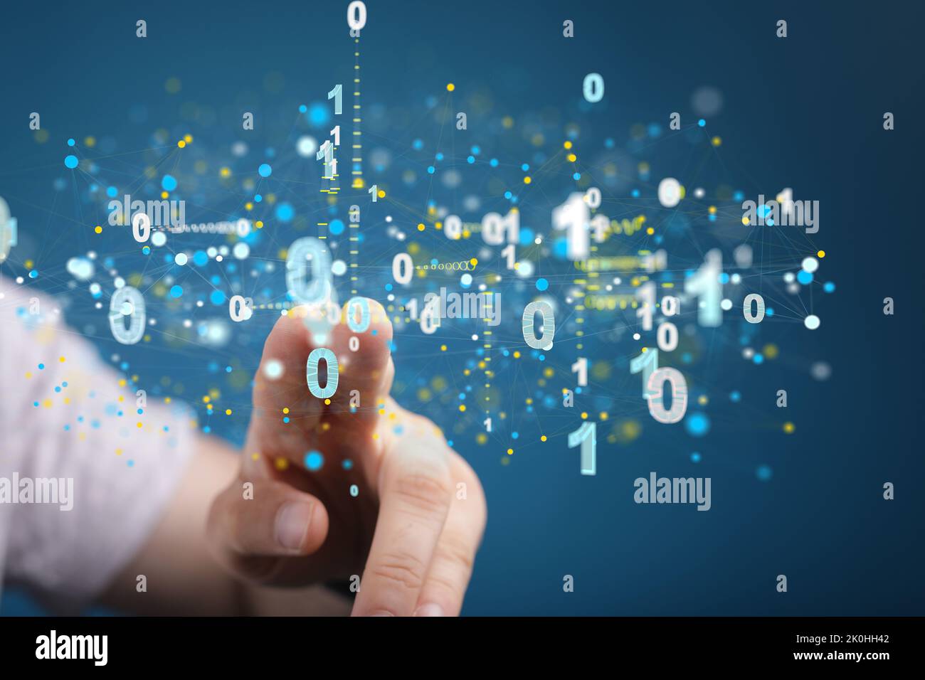 A businessman pointing to a 3D rendered binary network in a cyberspace Stock Photo - Alamy