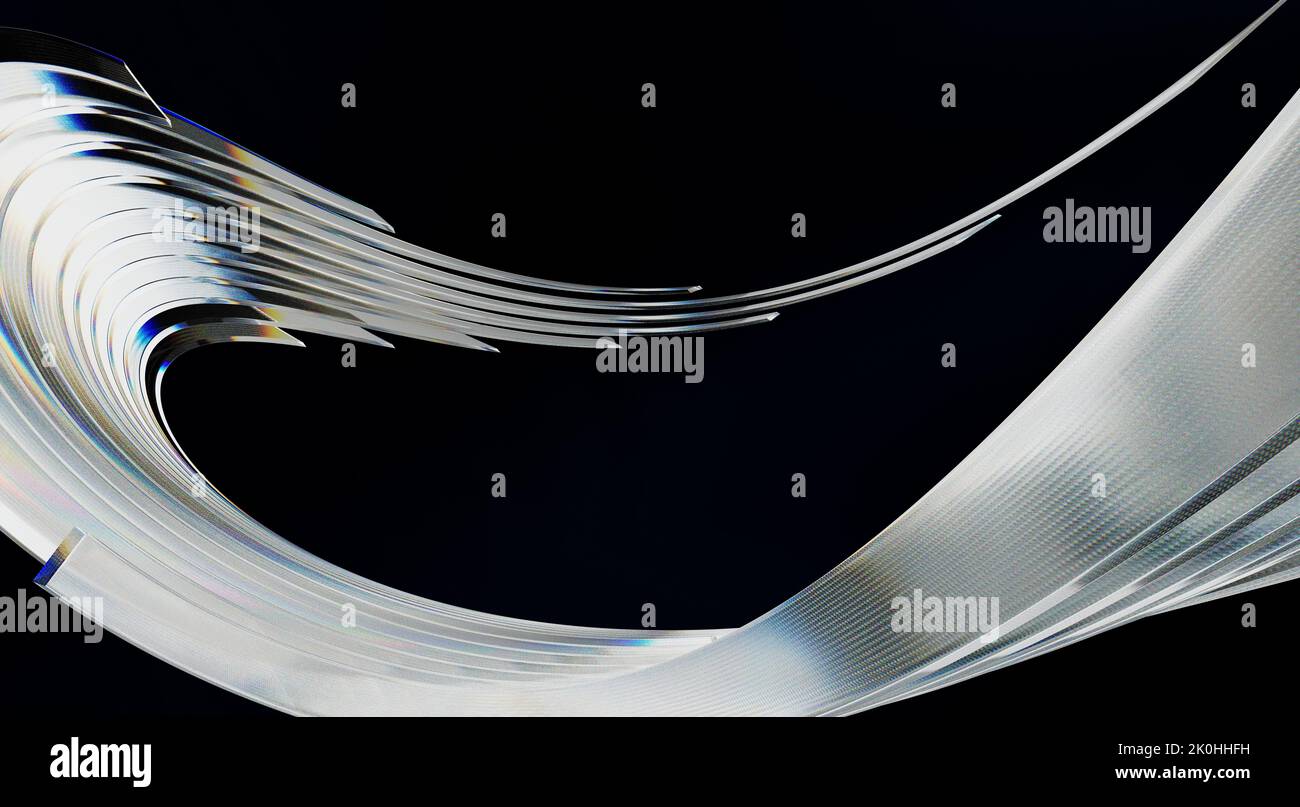 A 3D abstract gradation of glass lines against a black background Stock ...