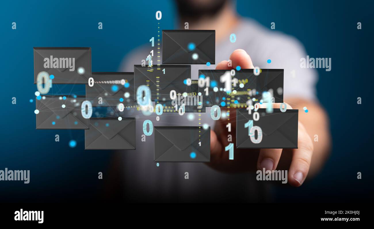 A finger pointing to 3d floating massage envelop icons - a concept of ...