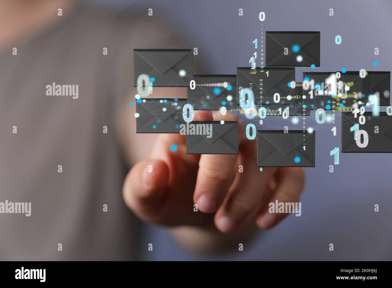 A finger pointing to 3d floating massage envelop icons - a concept of ...