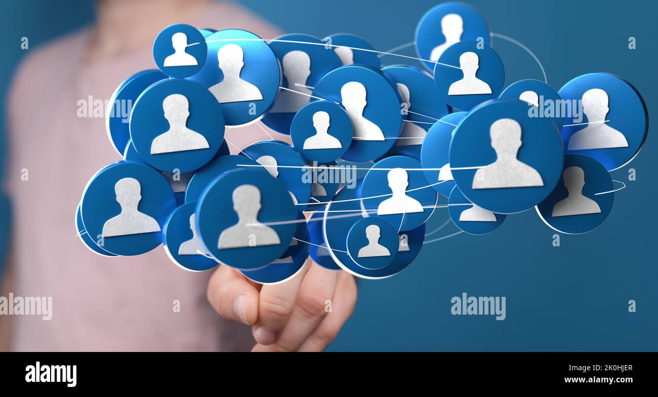 Blue icons of people linked together Stock Photo - Alamy