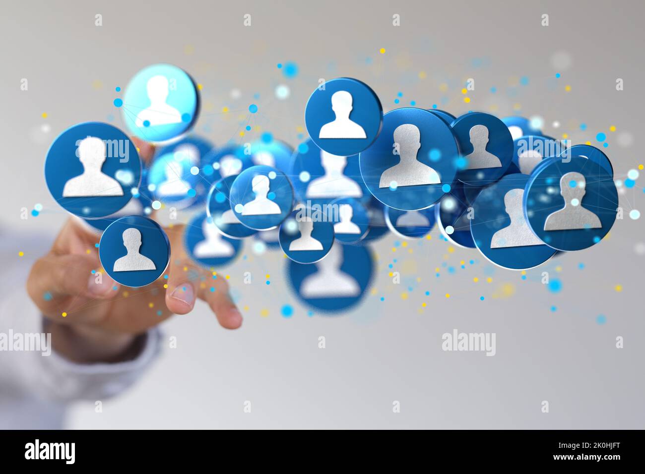 Blue icons of people linked together Stock Photo - Alamy