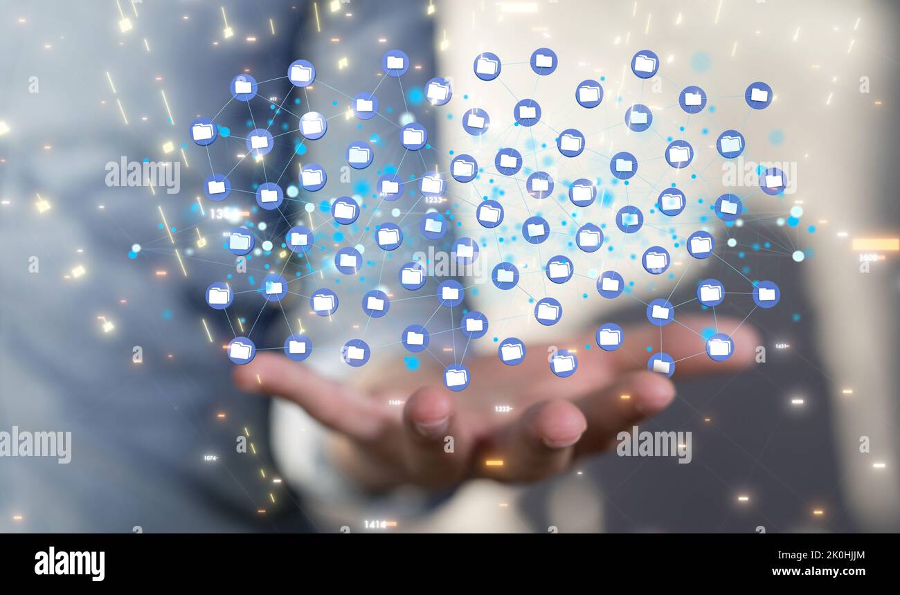 A concept of big data cloud - digital 3d icons of connected files ...