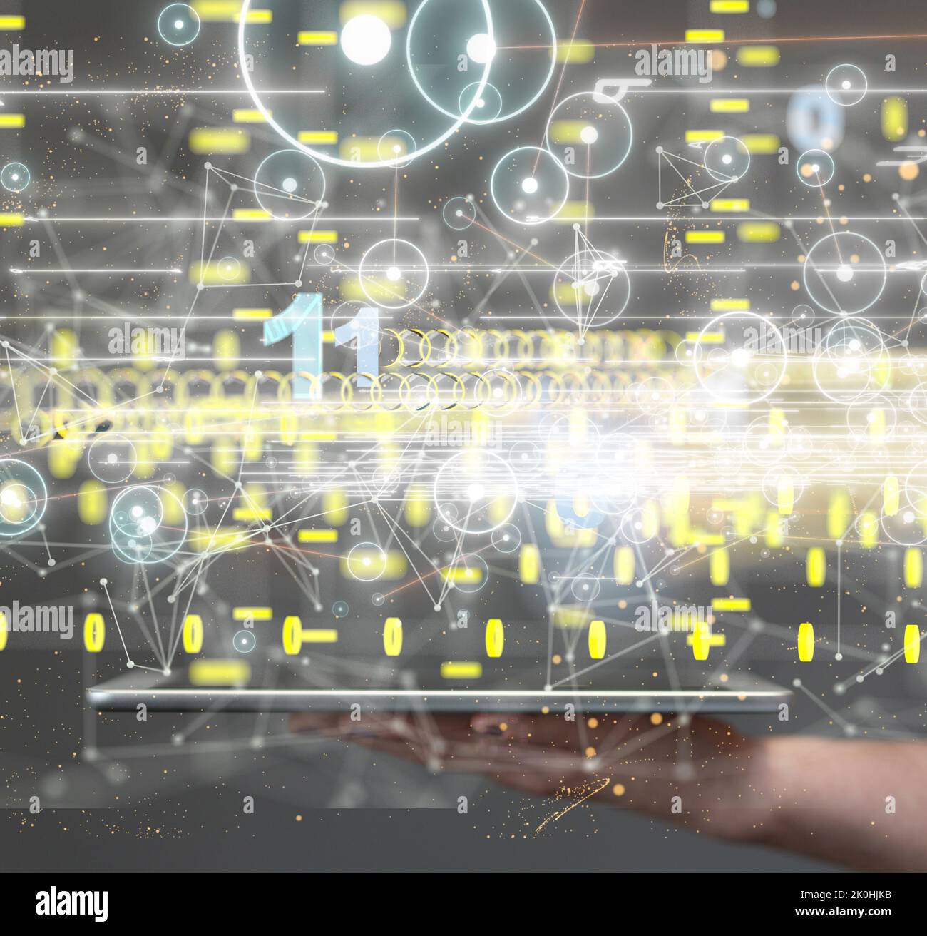 The digital network digits coming out of a tablet surface - virtual ...