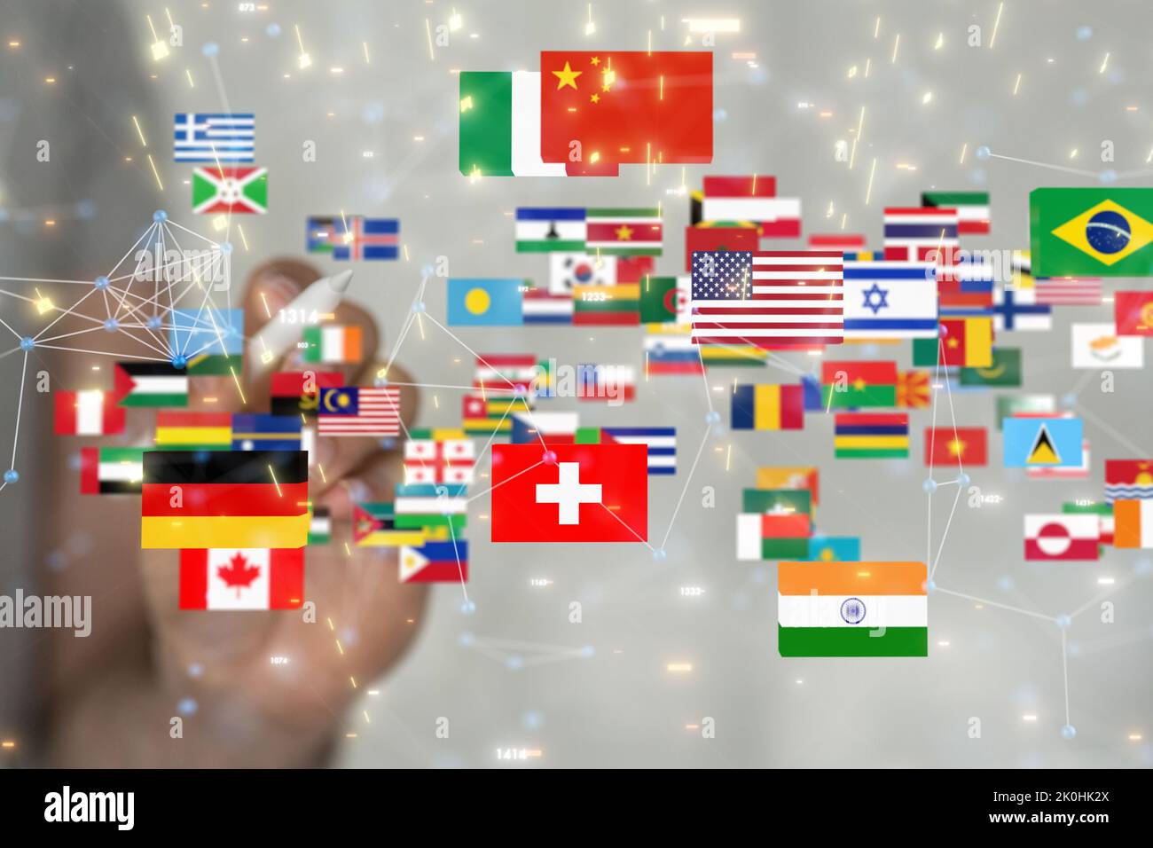 A human hand showing the digital concept of global communication ...