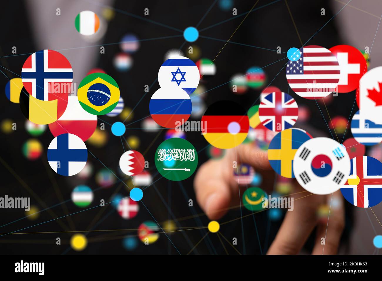 A human hand showing the digital concept of global communication ...