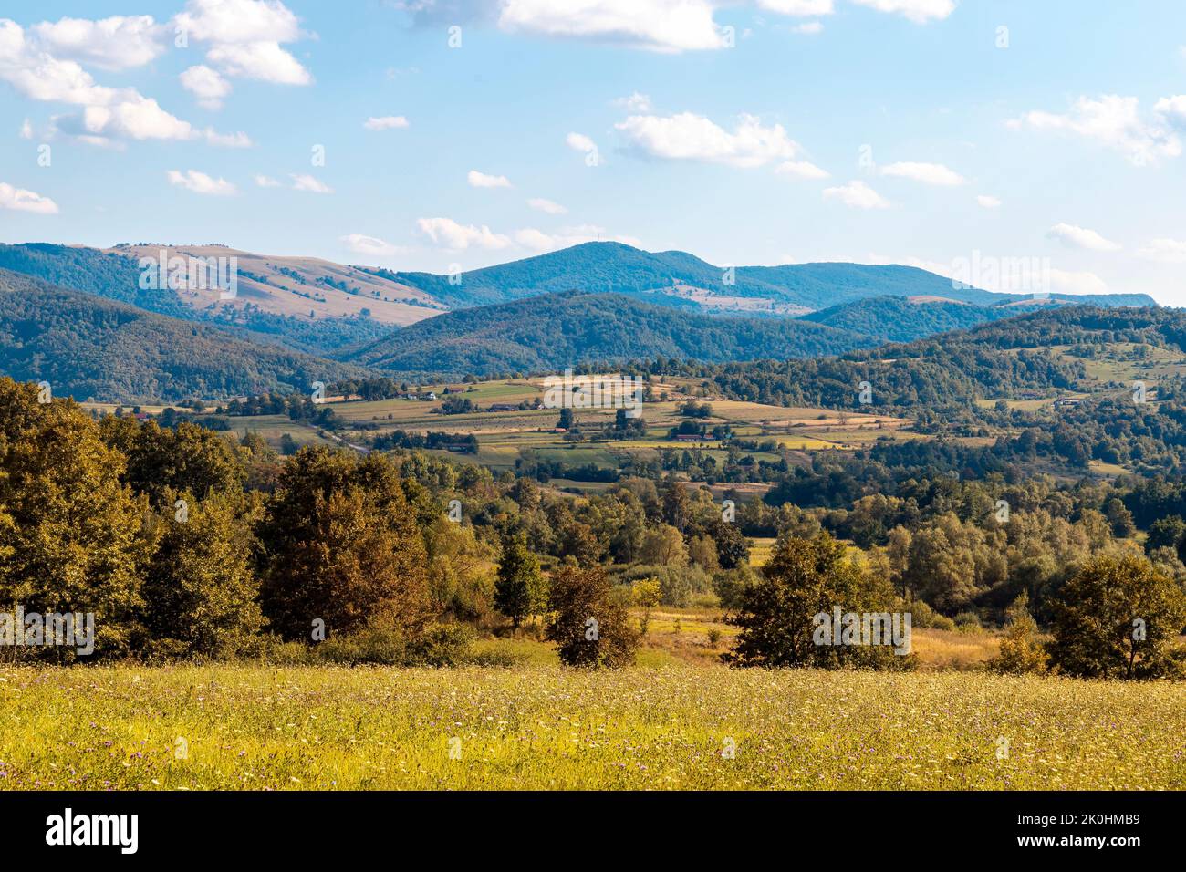 A landscape with hills and fields in Romania Stock Photo - Alamy