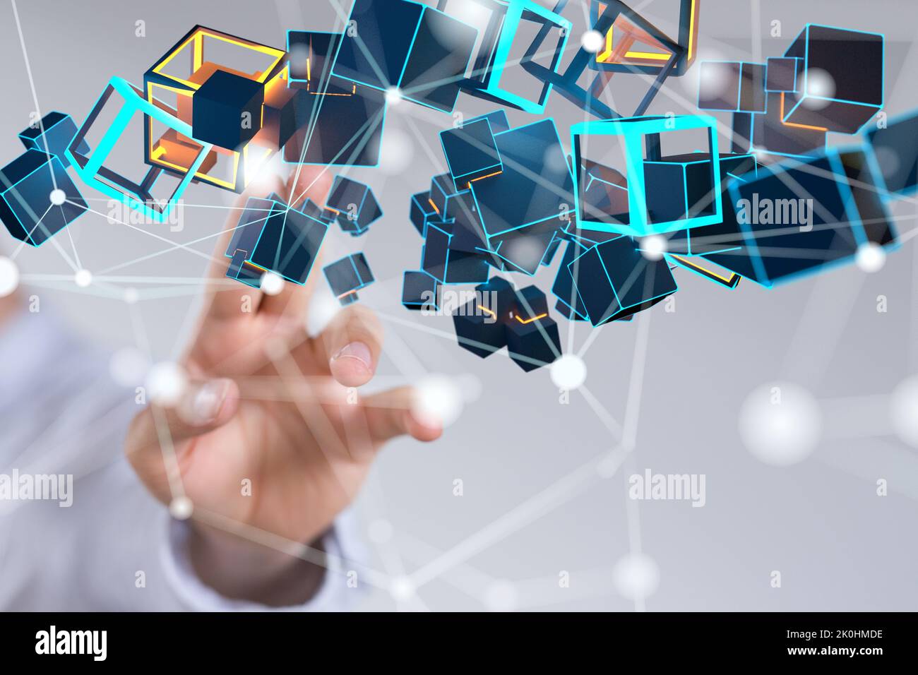 A 3D rendering of social network business with neural connections ...