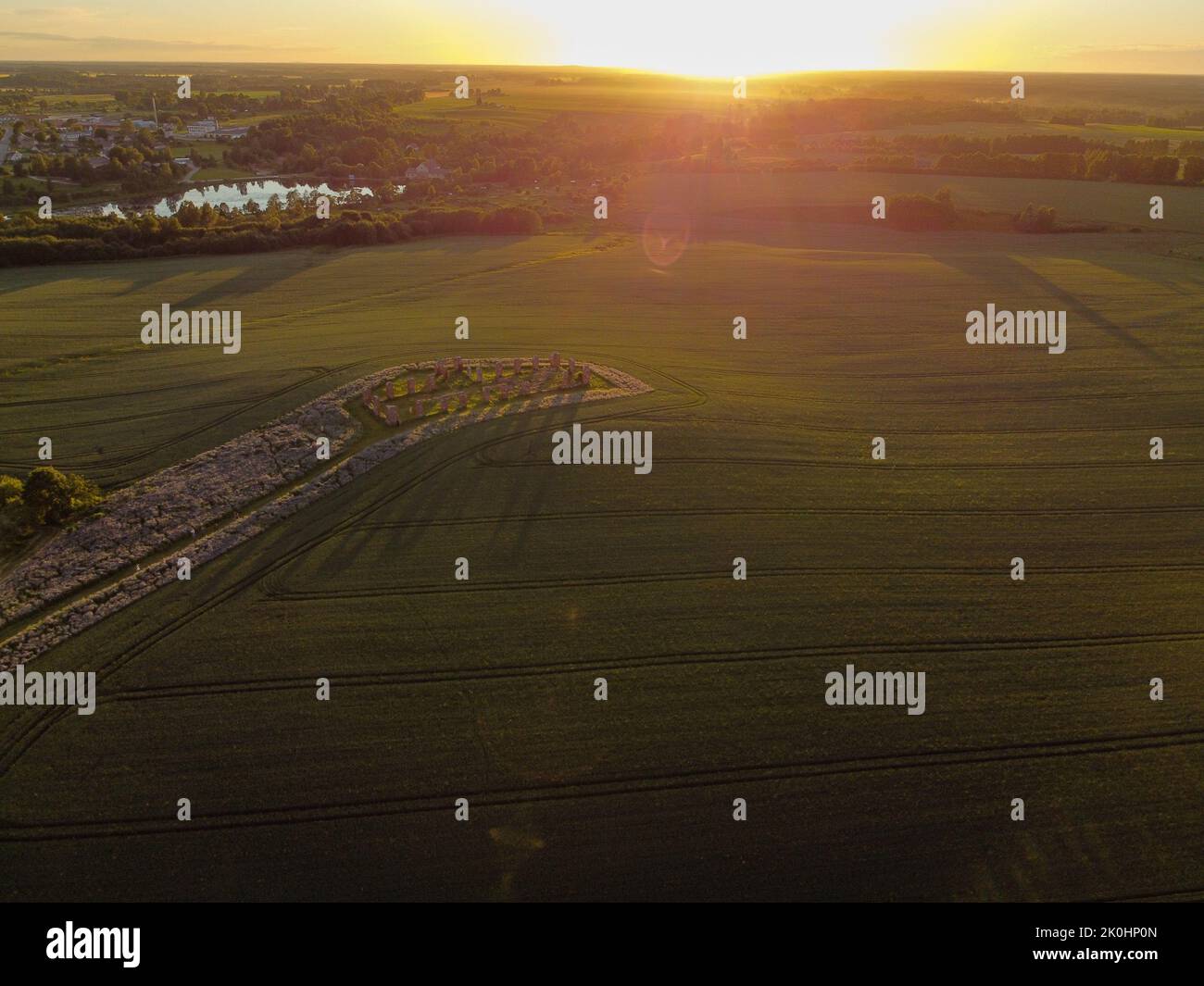 An aerial view of the green field on a sunset in Latvia Stock Photo - Alamy