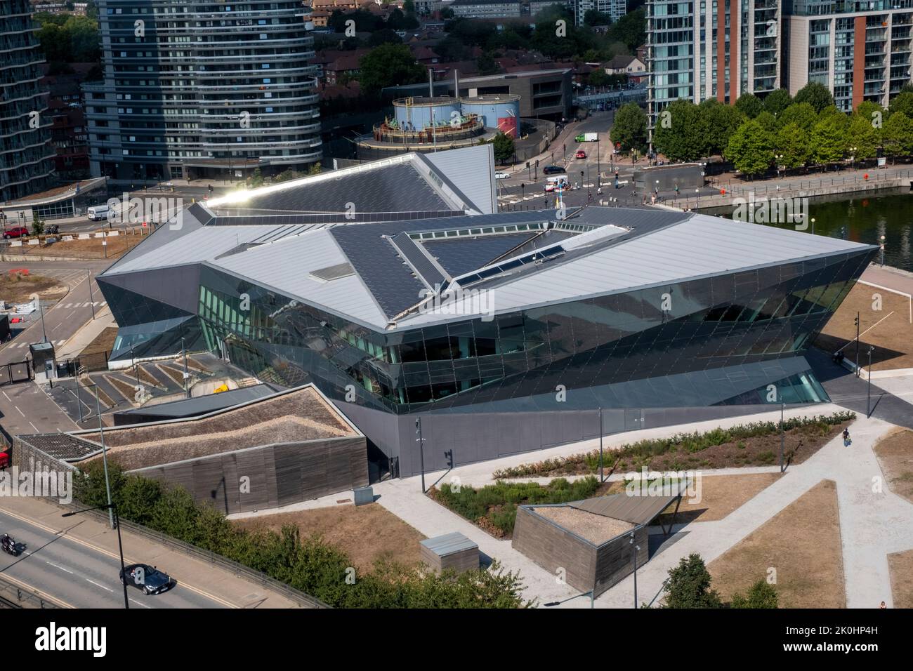 City Hall aerial view, formerly know as The Crystal, Newham, London, UK ...