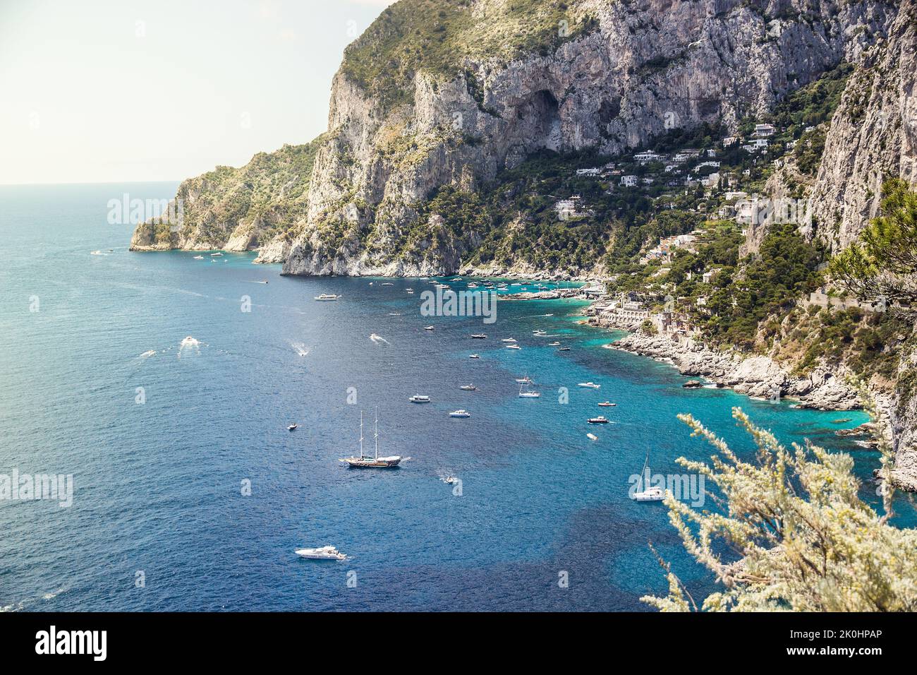 An aerial view of boats near the coast of Capri island in Italy Stock ...