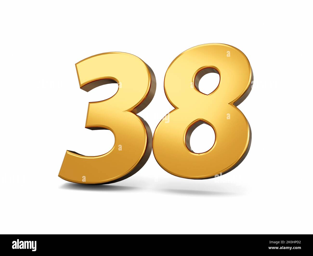 A golden 3d rendered illustration of number 38 isolated on a white ...