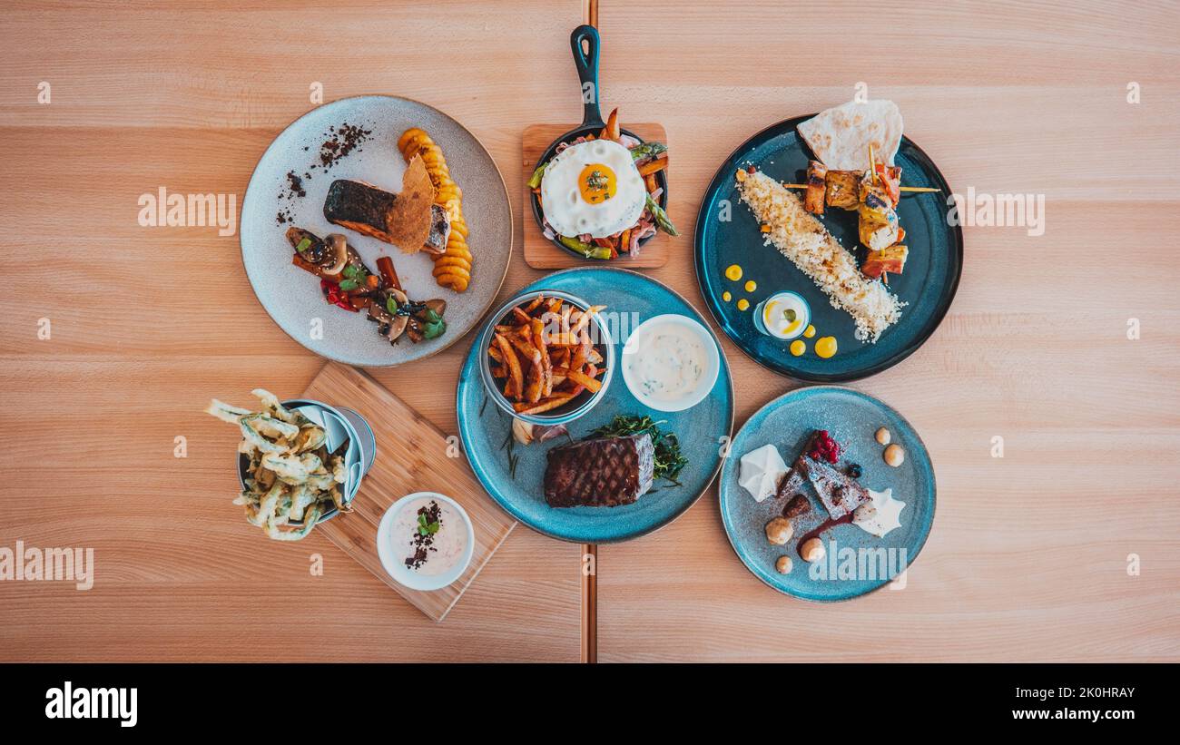 A top view of tasty dishes on a table Stock Photo - Alamy