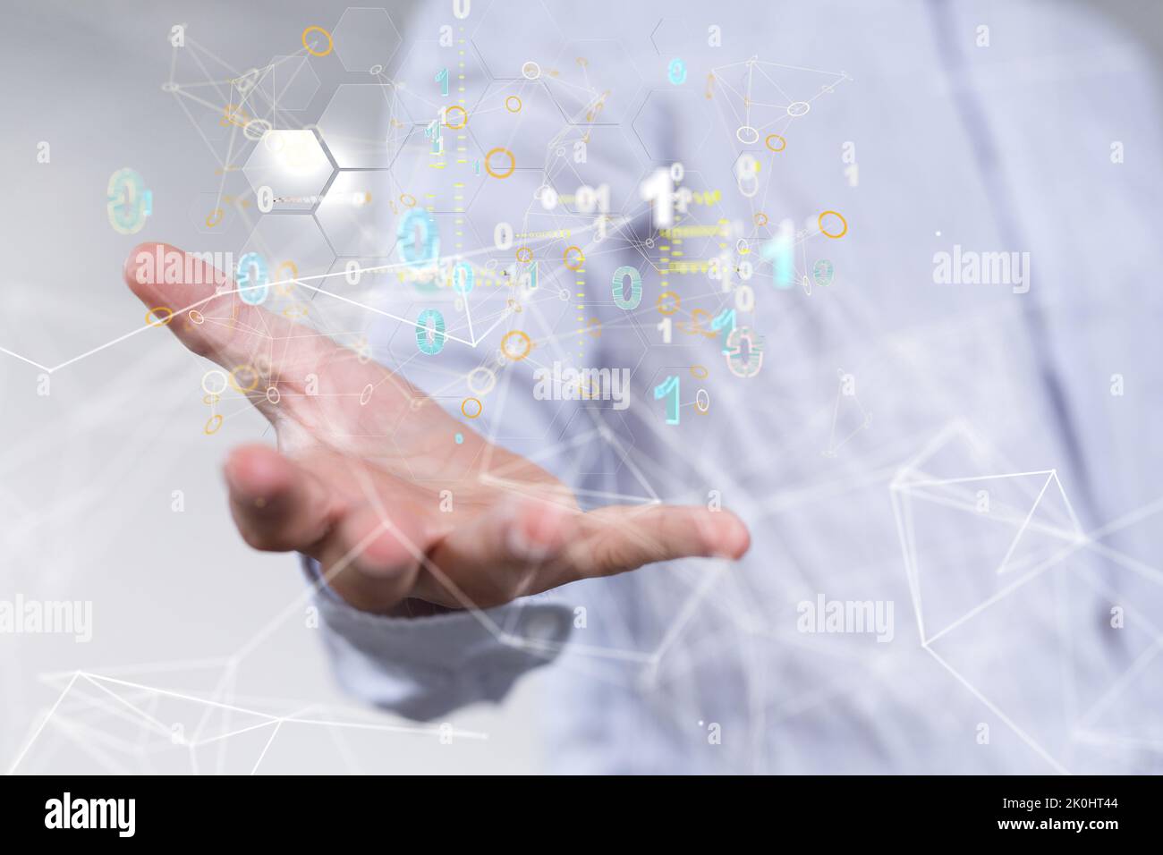 A man presenting the illustrated numbers and lines over his hand Stock ...