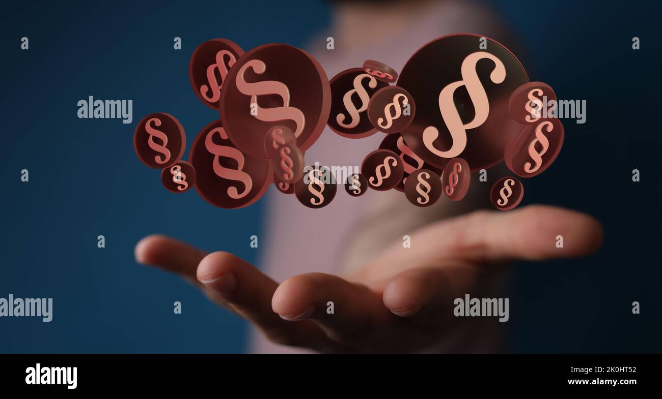 A man presenting the illustrated paragraph signs over his hand Stock ...