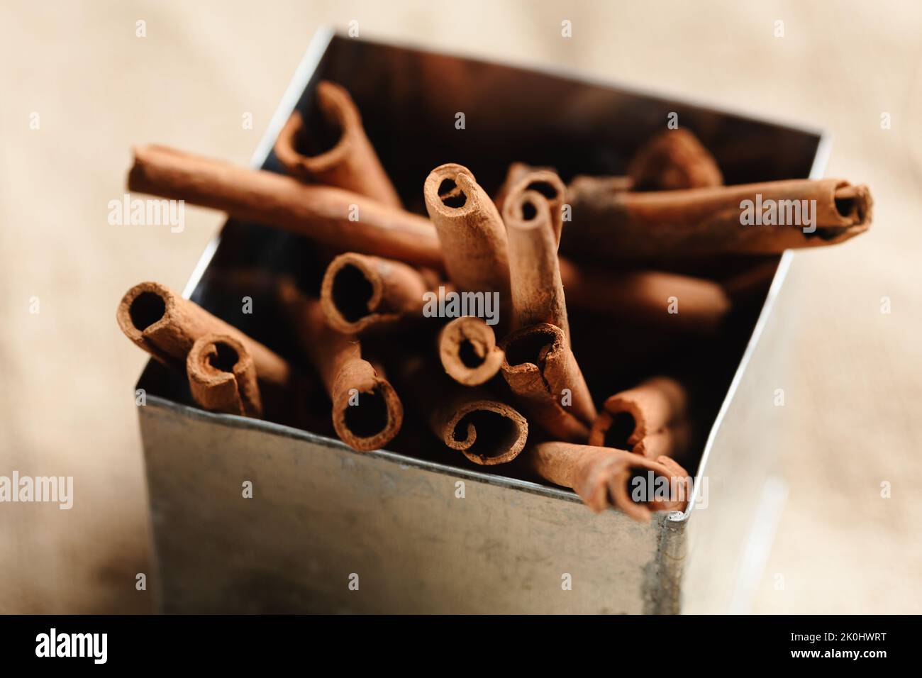 cassia cinnamon sticks in a metallic box Stock Photo - Alamy