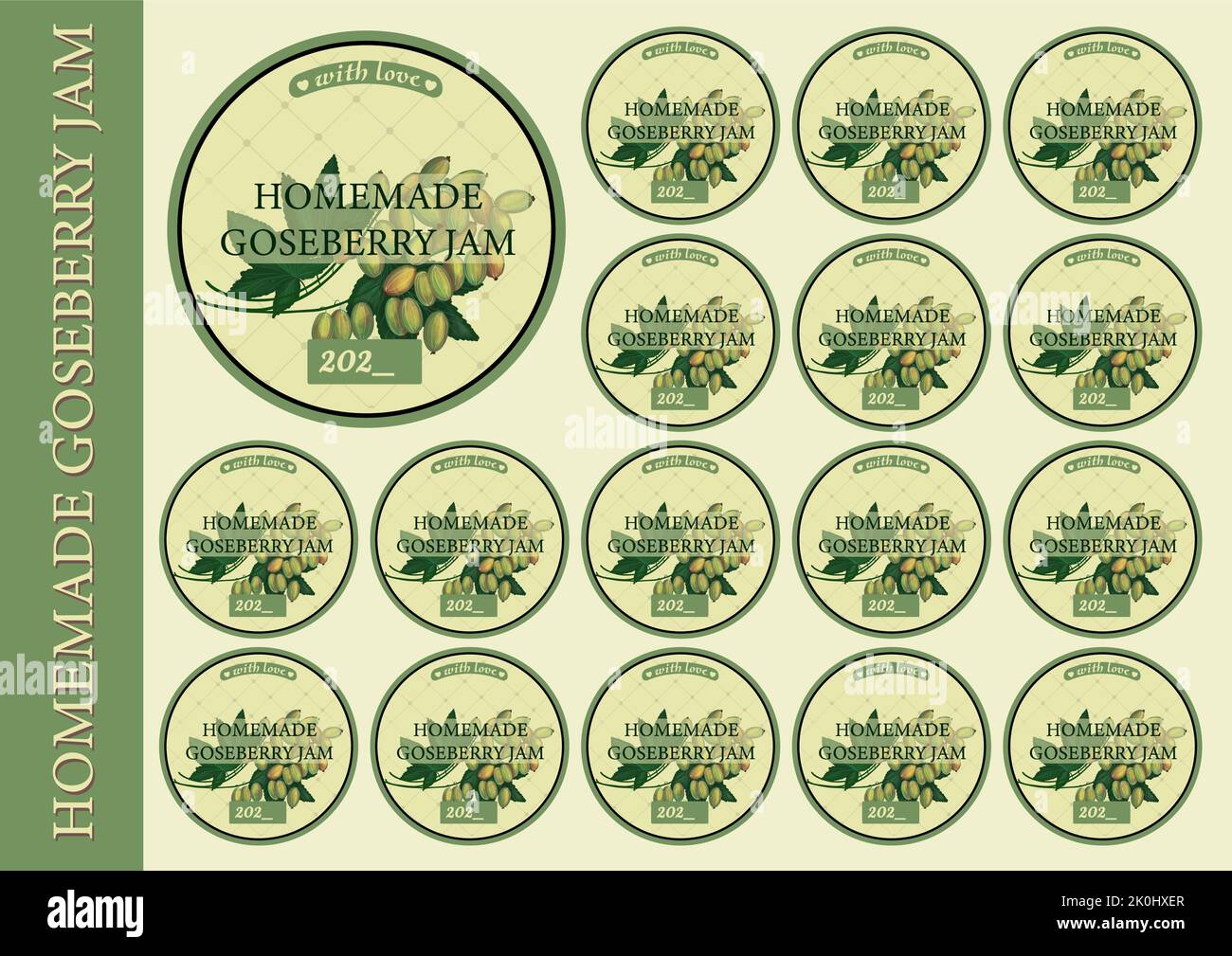 Label for homemade jam. Gooseberry jam packaging. Vector gooseberry ...