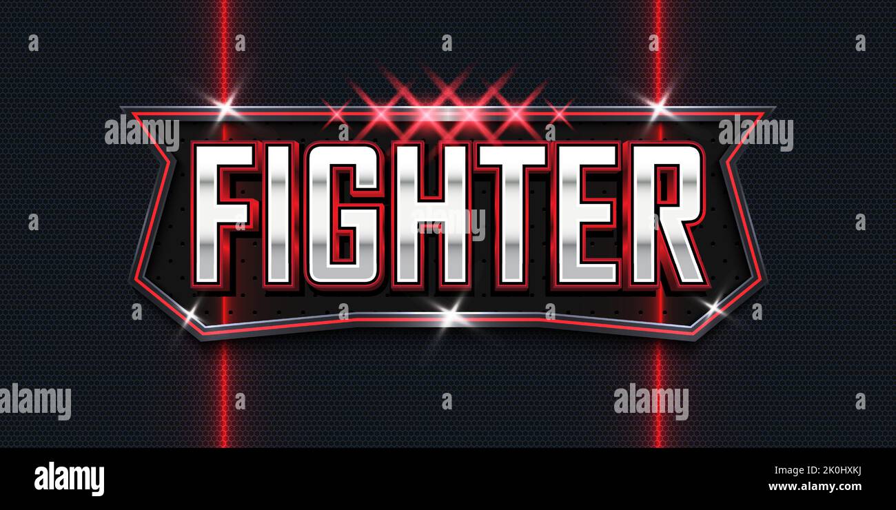 Fighter 3d text effect logo with red incandescent light and metal ...