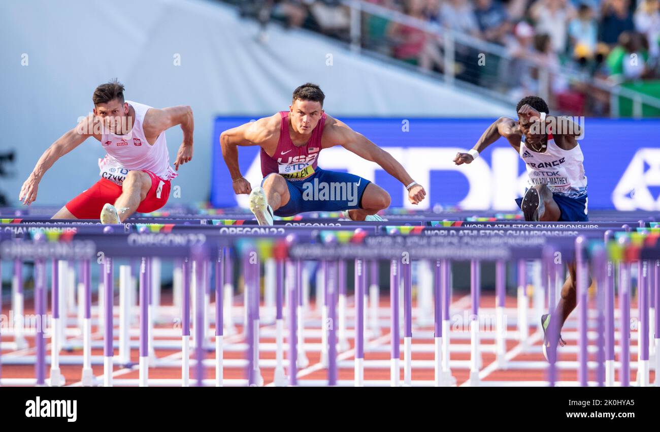 Damian Czykier, Devon Allen and Just Kwaou-Mathey competing in the men ...