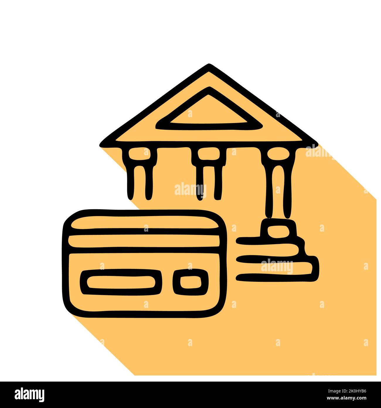 Credit card and bank flat line icon. Money transfer sign. Thin linear ...