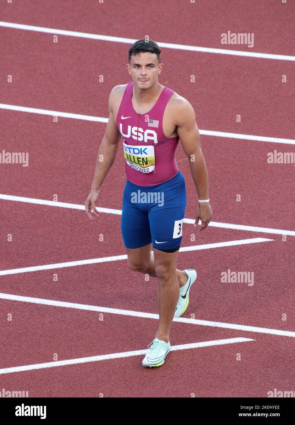 Devon Allen of the USA competing in the men’s 110m hurdles at the World ...