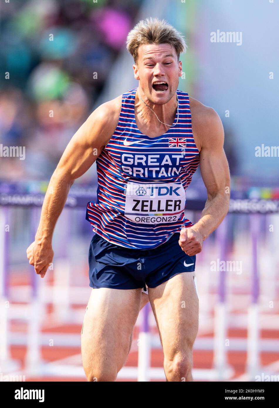 Joshua Zeller of GB&NI competing in the men’s 110m hurdles at the World ...