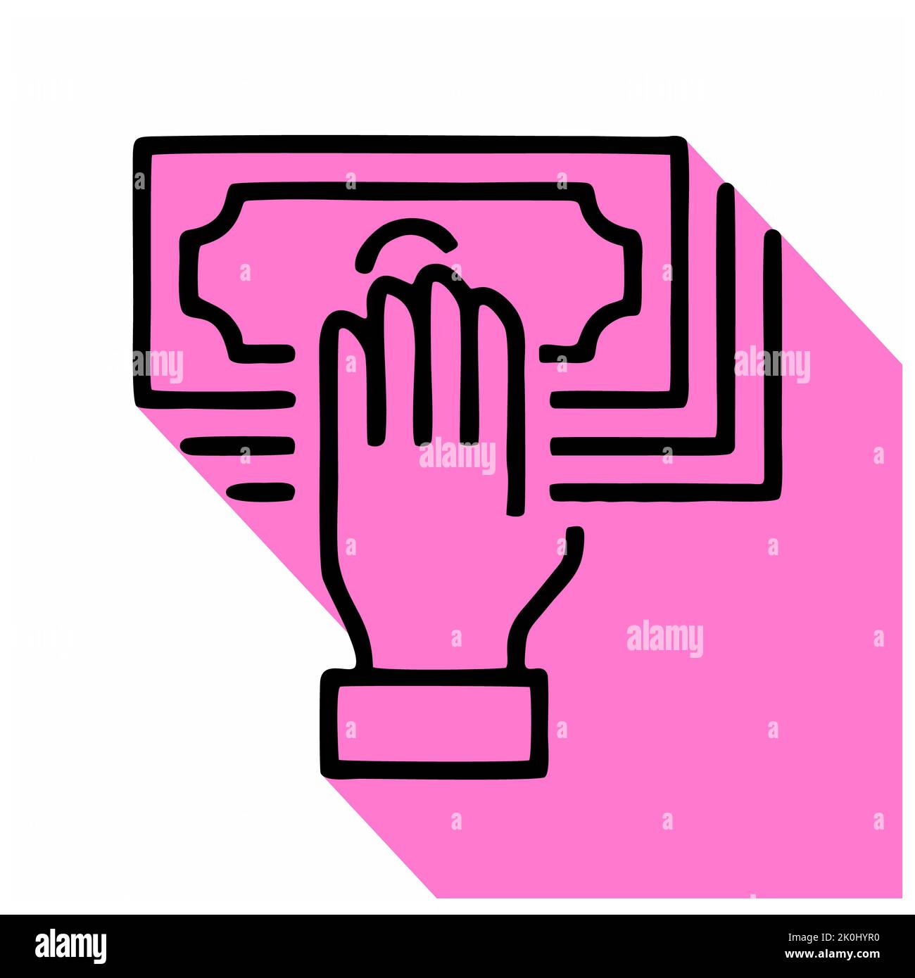 Hand holding money flat line icon. Cash receiving sign. Thin linear ...