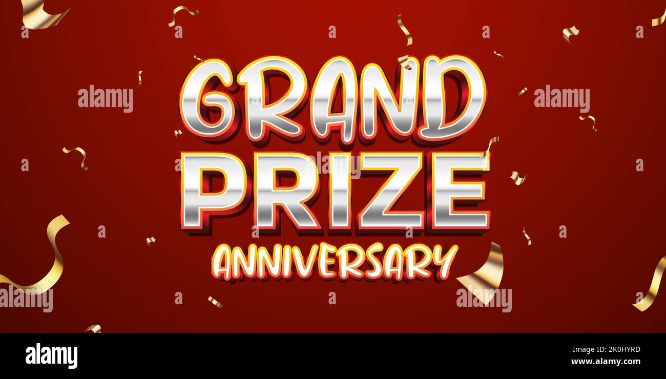 Grand Prize anniversary gold and silver text effect with red background ...