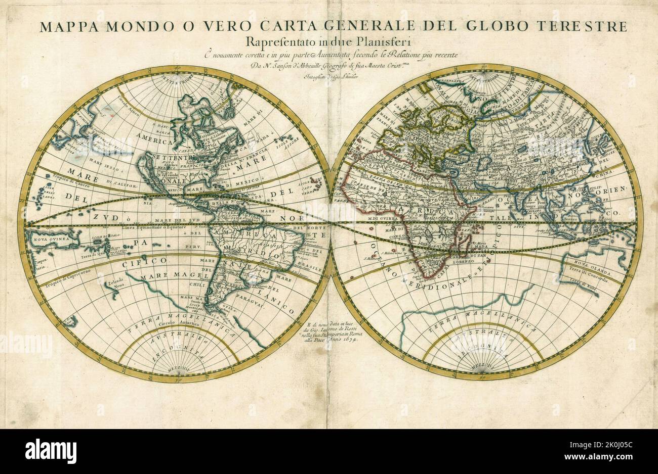 First state of Rossi's double hemisphere map of the world, published in ...