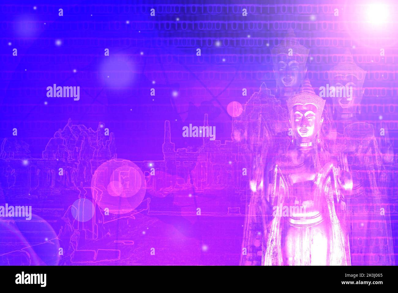 Buddha image with colorful lights in concept of metaverse for ...