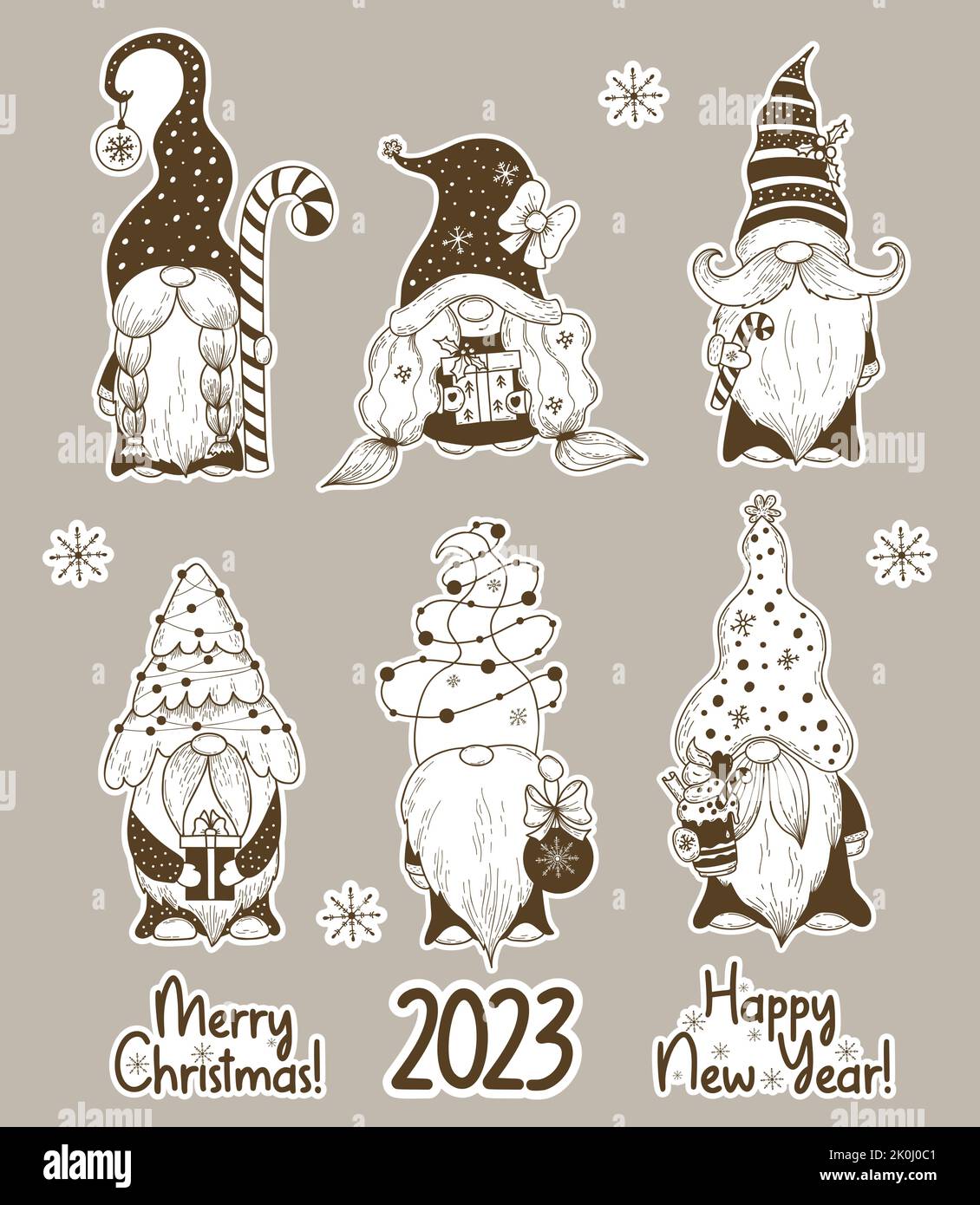 Stickers Christmas family gnomes. Scandinavian gnomes with Christmas ...