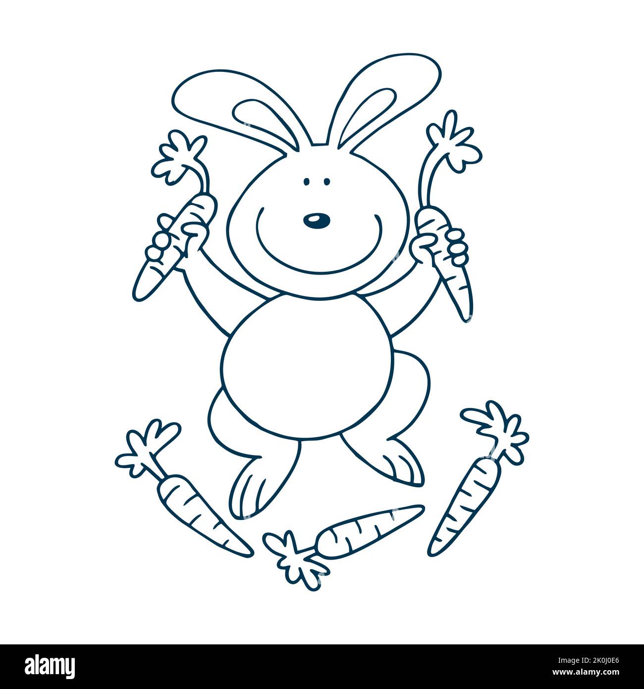 Hand drawn cute rabbit with flowers isolated on white background ...